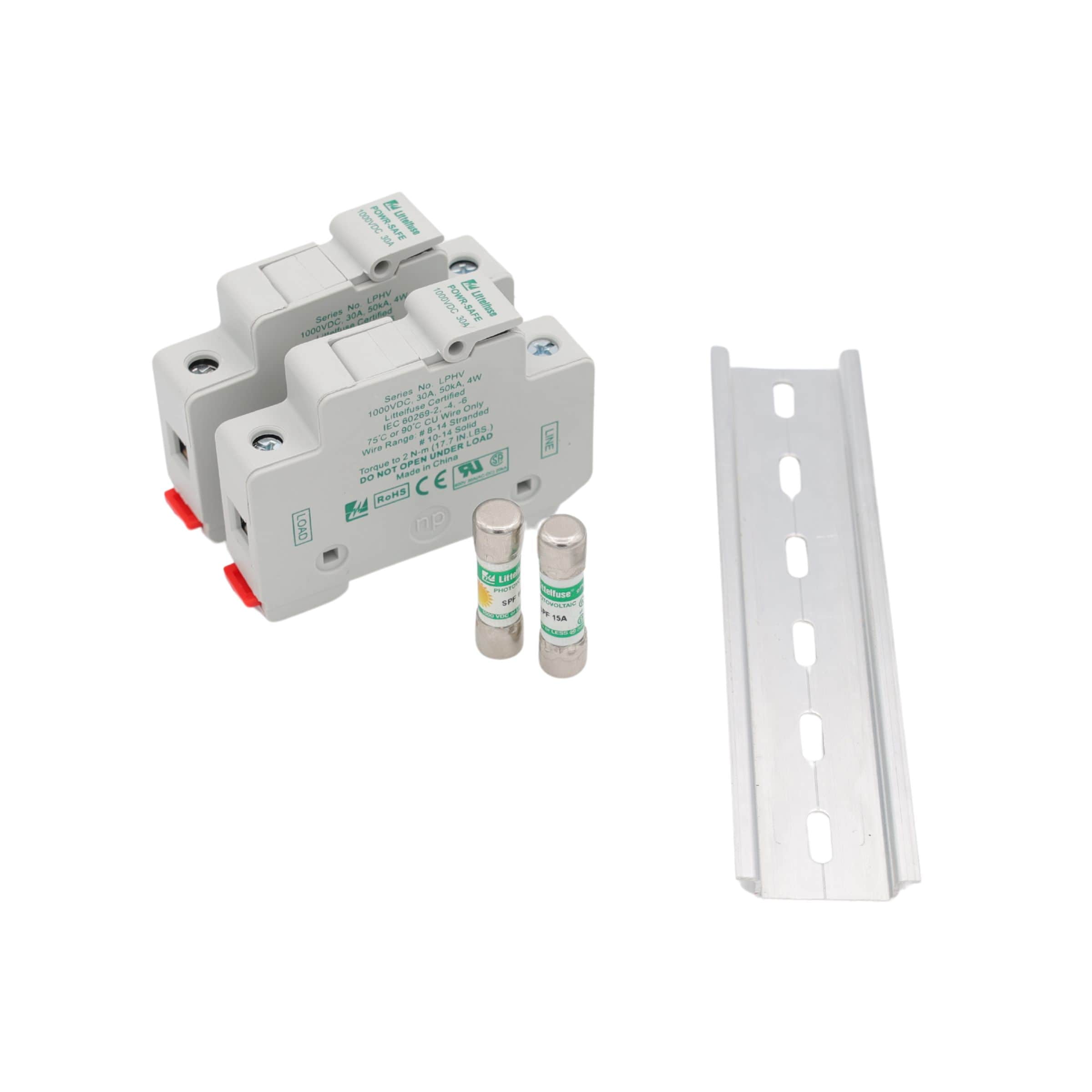 Fuse Kit (2) 1000VDC Low Current 2 Holder,2 Fuse and Rail